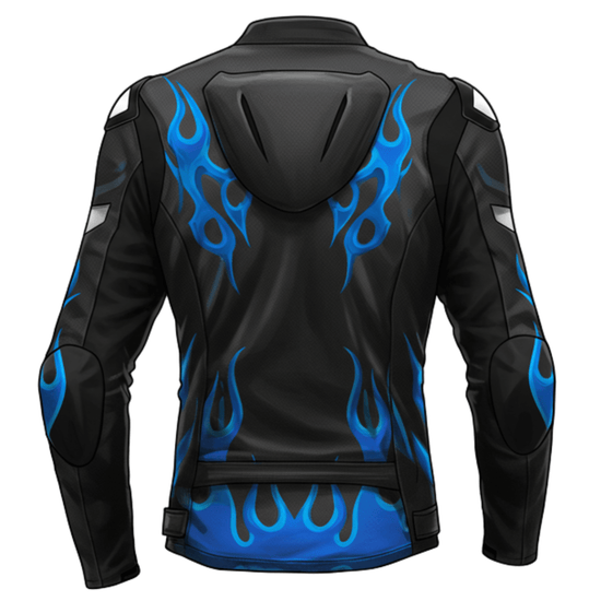 Black Motorcycle Jacket with Blue Flames – Turbo Racegear