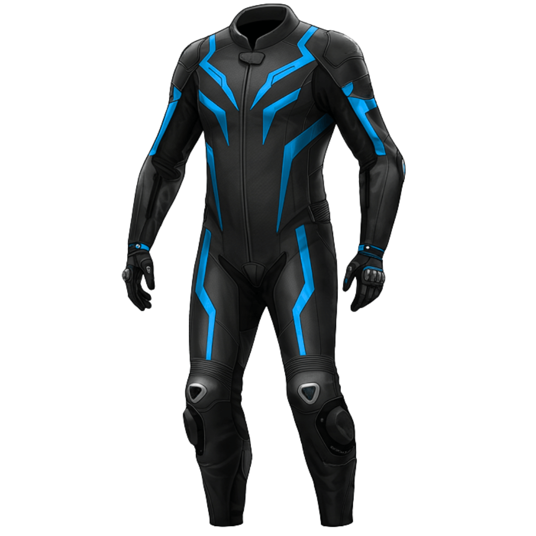 Black Blue Leather Motorcycle Racing Suit – Turbo Racegear